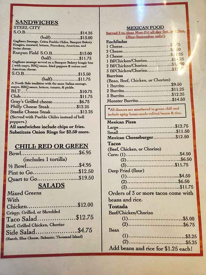 This menu holds the blueprint to happiness, featuring everything from green chile to those legendary Gagliano sausages.