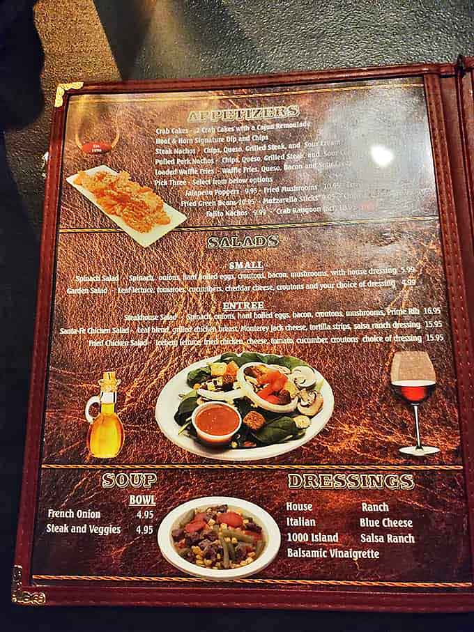 The leather-bound menu reads like a love letter to carnivores &ndash; appetizers, salads, and soups merely opening acts for the main event.