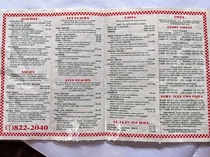 A menu that doesn't need fancy fonts or pretentious descriptions. Just honest Italian-American classics that have earned their place in Minneapolis food lore.