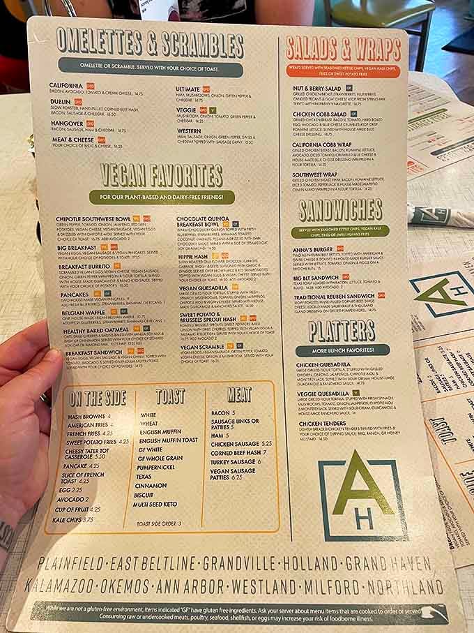 A menu that reads like a love letter to breakfast possibilities—where indecision isn't frustration but a delightful predicament.