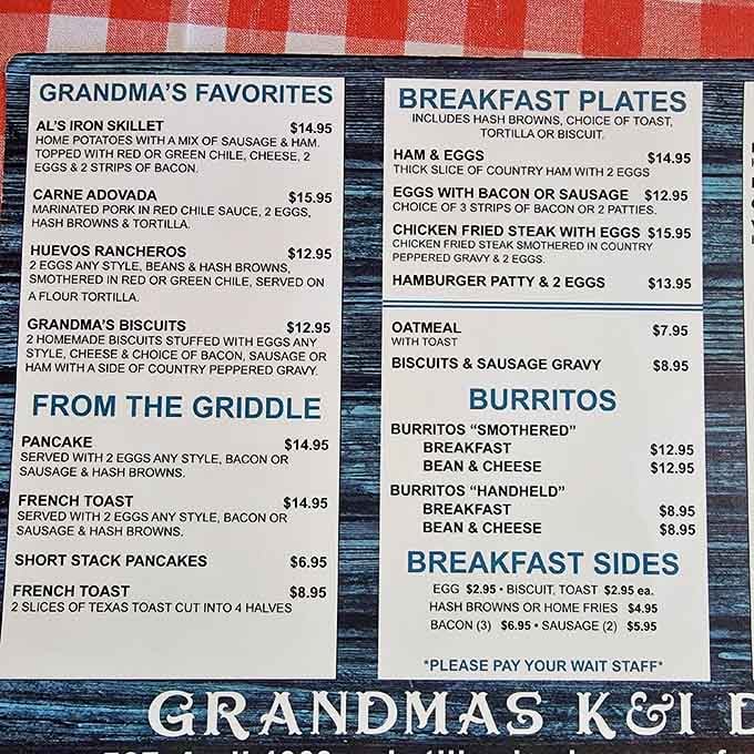 The menu doesn't need fancy fonts or flowery descriptions – just honest food at honest prices that would make your actual grandma nod in approval.