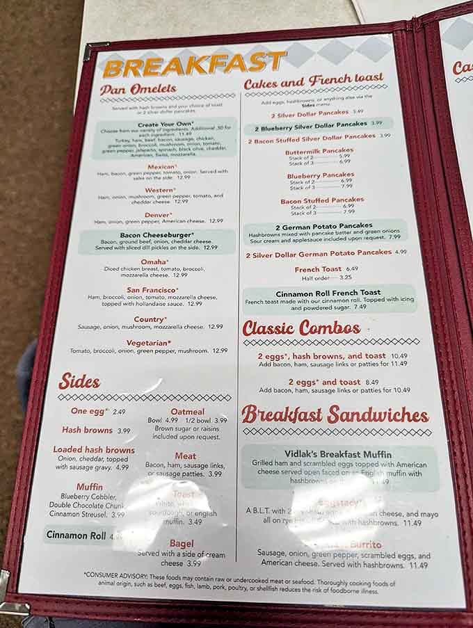 This menu reads like a love letter to breakfast classics. No molecular gastronomy here&mdash;just the timeless hits that never need remixing.