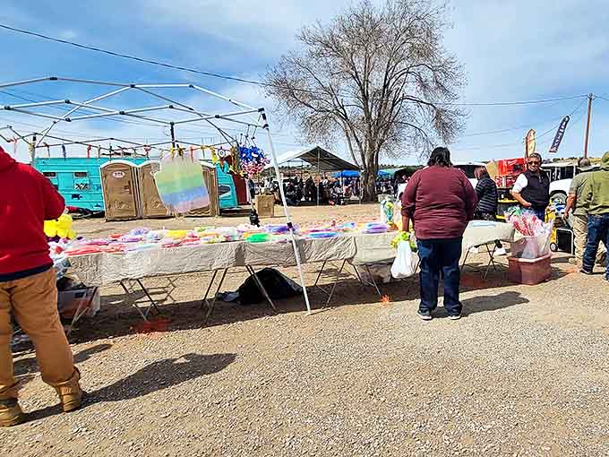 Tables laden with colorful merchandise create an impromptu outdoor department store where haggling isn't just allowed—it's practically required.