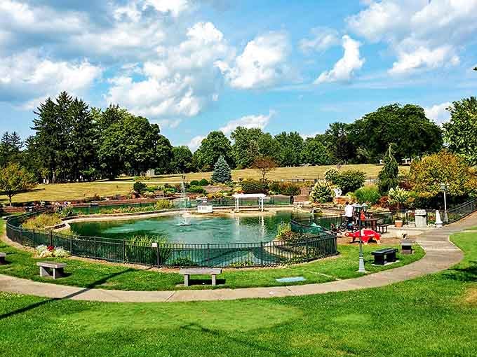Lincoln Park's sunken garden offers a tranquil oasis where retirement dreams float as peacefully as the fountain's gentle spray.