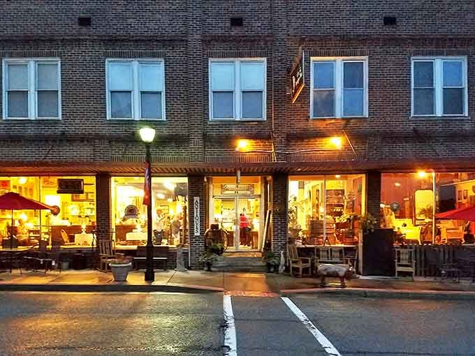 As dusk falls, the warm glow from Cadiz Antique Mall transforms Main Street into a time portal to simpler days.