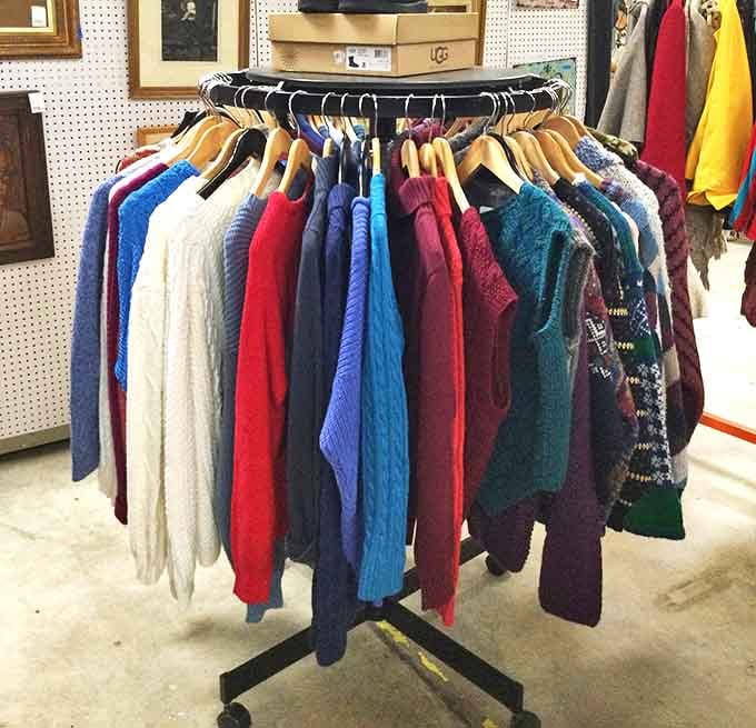The rainbow of sweaters spins like a color wheel of possibility&mdash;someone else's "so last season" becomes your "vintage find" with one simple transaction.