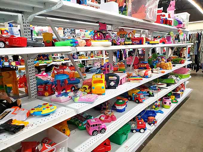 Yesterday's joy becomes tomorrow's treasure in the toy section, where plastic dreams await new imaginations at pocket-change prices.