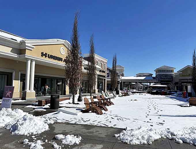 Even in winter, the shopping spirit prevails. Nothing says dedication like navigating snow piles for half-off cashmere.