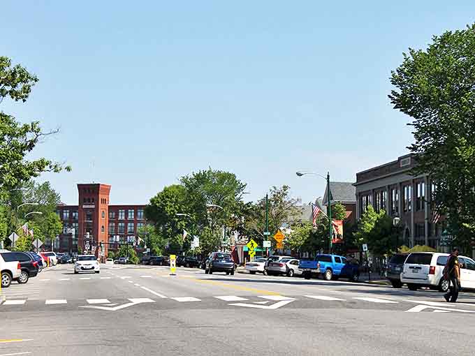 Brunswick's Maine Street glows golden in the afternoon light, promising college-town energy and small-city sophistication in equal measure.