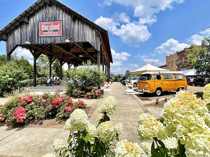 "The Shed" in Crystal Springs&mdash;where flowers bloom and community happens under rustic wooden beams.