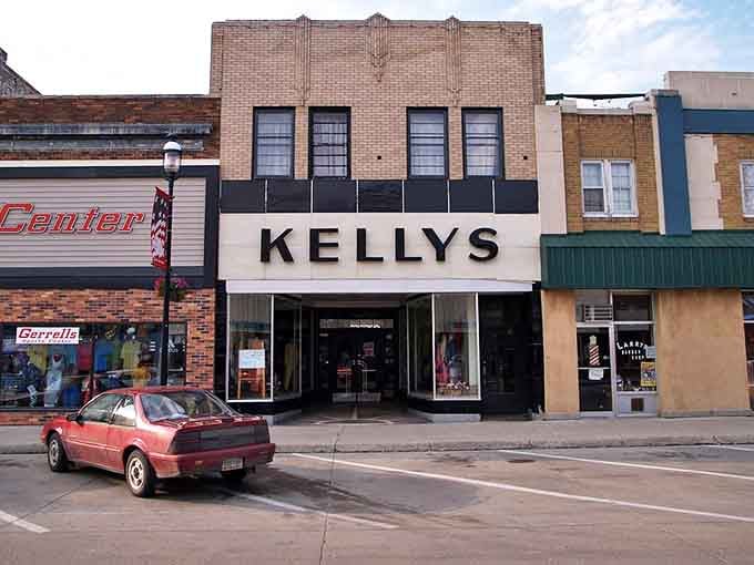 Kelly's storefront in Devils Lake has probably heard more town news than the local paper—if only those bricks could talk!