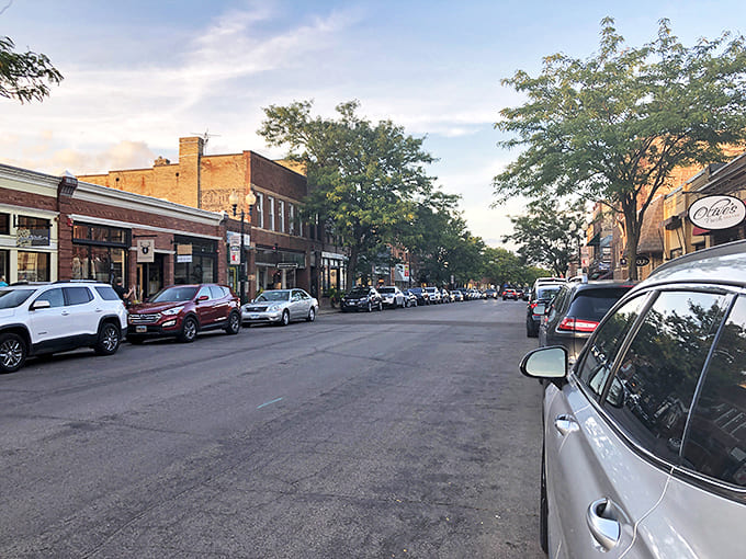 Excelsior's main street at dusk - where every storefront looks like it's waiting for the perfect meet-cute scene to unfold.