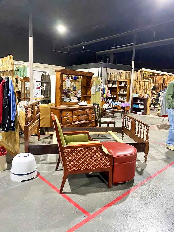 Family Flea Market's wooden furniture section &ndash; where that perfect leather chair costs less than dinner for two at a fancy restaurant.