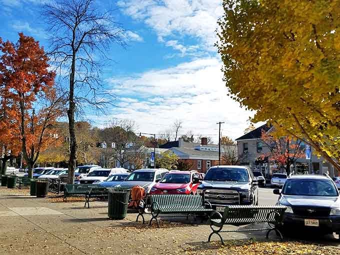 Fall colors frame this perfect town square like nature's own Norman Rockwell painting.
