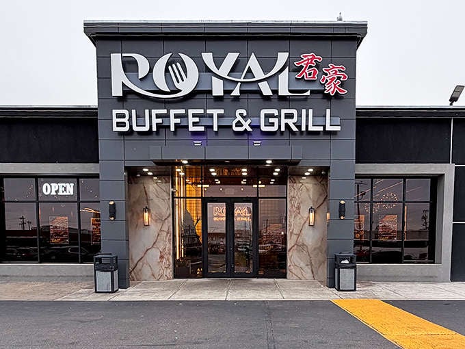 Royal Buffet's sleek, modern exterior hints at the culinary adventure waiting inside. Like a food palace where your plate is the throne!