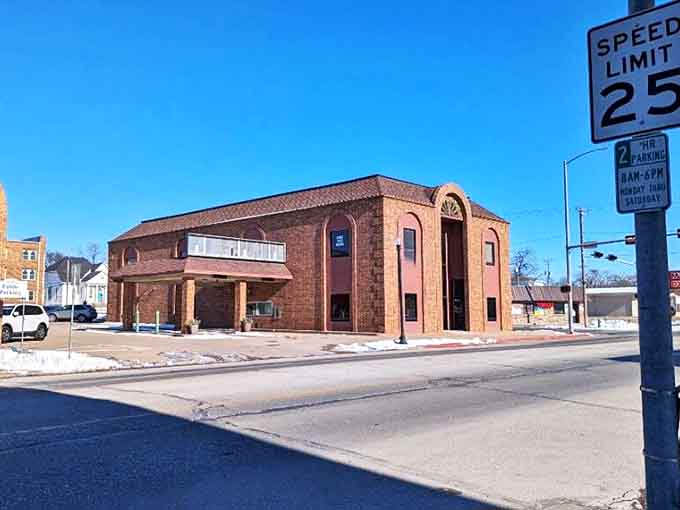 The warm brick buildings of Beatrice create a timeless main street where neighbors still greet each other by name.