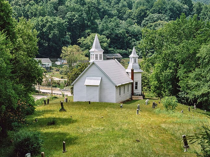 This white country church with its simple steeple captures Briceville's spirit&mdash;unpretentious, welcoming, and standing strong through changing times.