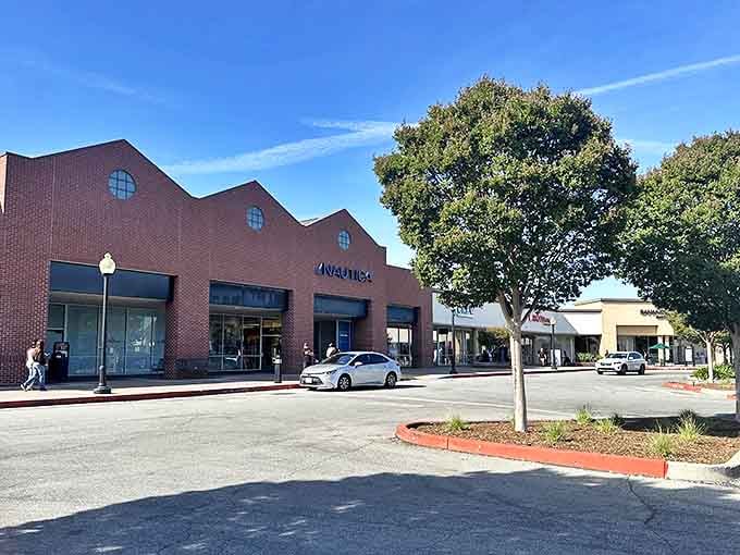 Brick facades and blue skies create the perfect backdrop for a day of bargain hunting at Gilroy Premium Outlets.