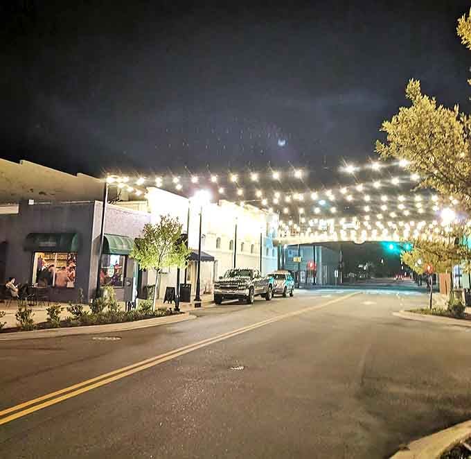 String lights transform Hartsville's downtown into a magical nighttime destination where small-town charm meets modern appeal.