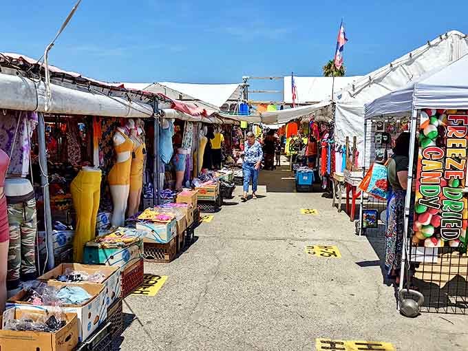 Rows of white vendor tents stretch endlessly, creating a treasure hunter's version of suburbia.