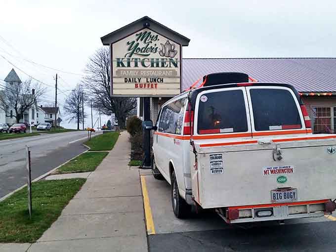 Where locals and tourists alike gather for authentic Amish cooking. That sign promises comfort food heaven.