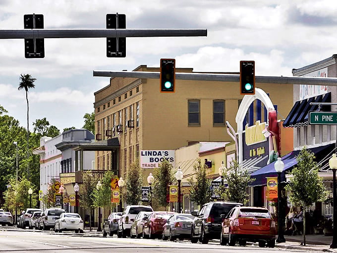 Downtown Sebring welcomes visitors with palm trees and small-town hospitality, a refreshing change from Florida's busier coastal scenes.