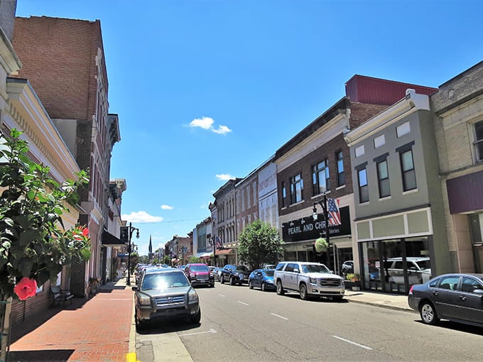 The magnificent limestone building anchors Vincennes' historic district, commanding attention with its timeless elegance.