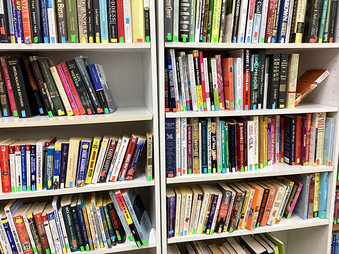 Bibliophile heaven where literary treasures await adoption. The only place where you can build a personal library without taking out a second mortgage.