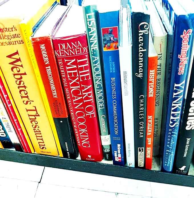 Literary gold mines don't always have marble floors and coffee shops. Sometimes the best book finds happen between "Diana Kennedy" and "Webster's Thesaurus."