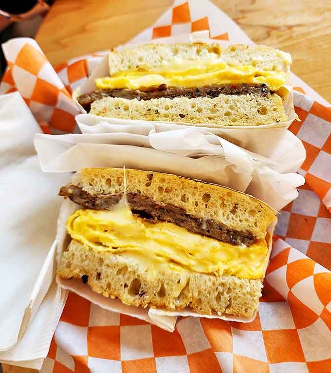 Breakfast sandwich architecture at its finest&mdash;golden egg, perfectly melted cheese, and that focaccia! The morning handshake your taste buds deserve.