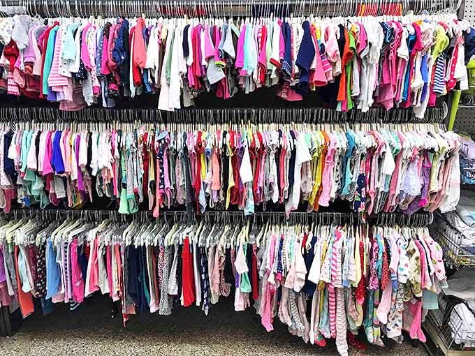Baby clothes paradise! Three tiers of tiny fashions where parents can outfit growing kids without growing their credit card debt.