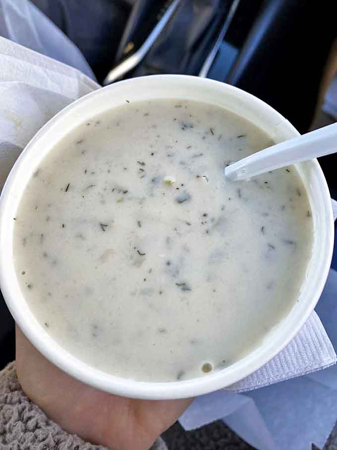 The legendary New England clam chowder &ndash; creamy, herbaceous perfection that makes you wonder why anyone bothers with Manhattan-style.