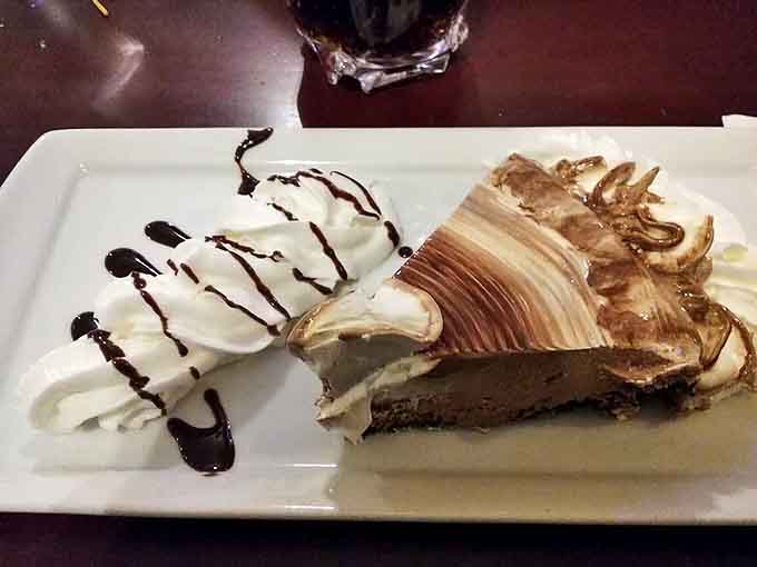 Chocolate cream pie swirled with such artistic precision, it belongs in a dessert gallery rather than on your plate&mdash;but plate wins.