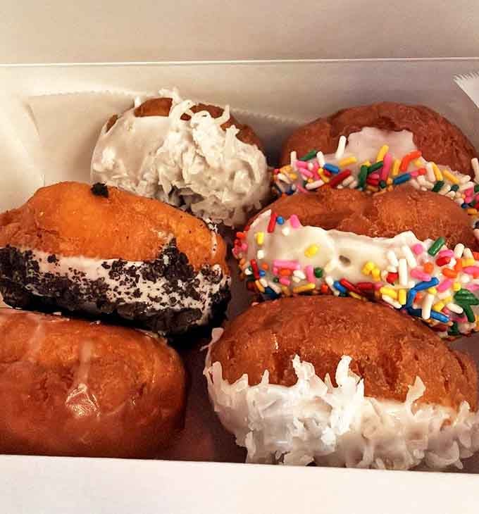 Donut nirvana achieved! These aren't just pastries; they're edible souvenirs of Ocean City &ndash; sprinkles, chocolate, and cream-topped memories waiting to happen.