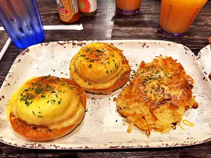 Eggs Benedict that would make the Pope jealous. Those golden hollandaise-draped poached eggs sitting atop English muffins are practically winking at you.