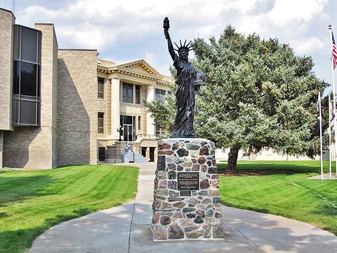 Liberty stands guard at the Goshen County Courthouse, reminding visitors that in small towns, freedom often means the space to breathe and be yourself.