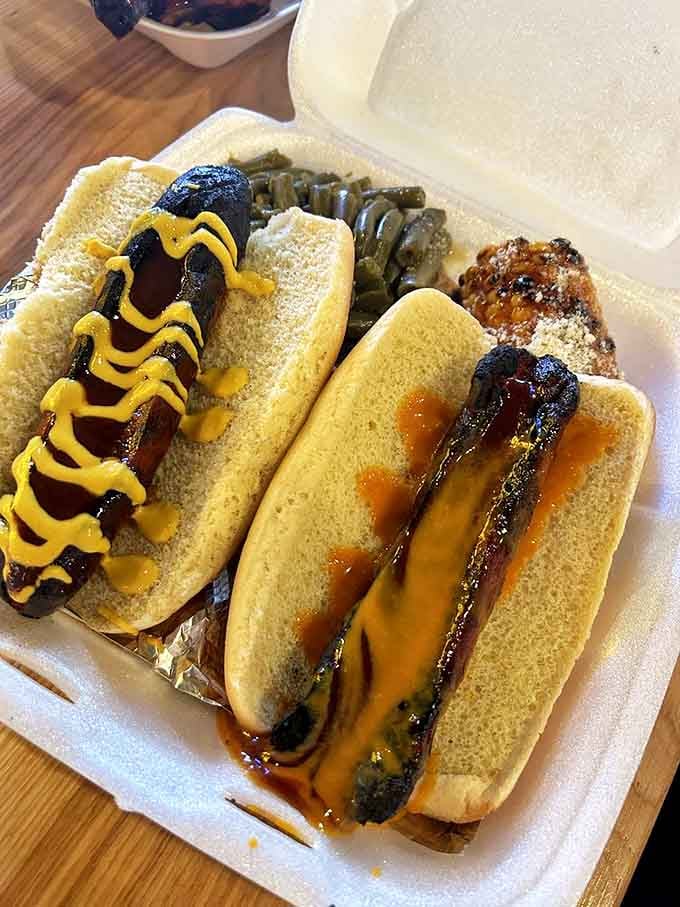 Hot links with personality! These smoky beauties dressed in mustard and BBQ sauce aren't just food&mdash;they're what dreams are made of after a long Colorado hike.