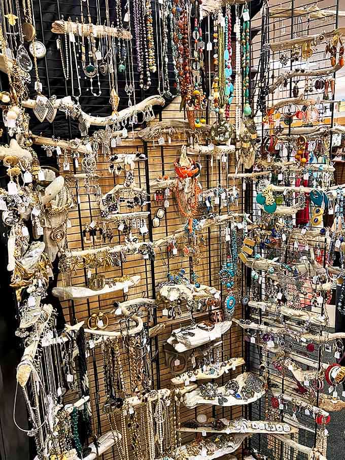 A jewelry display that would make Elizabeth Taylor swoon&mdash;each necklace, brooch, and earring carries stories from decades past.