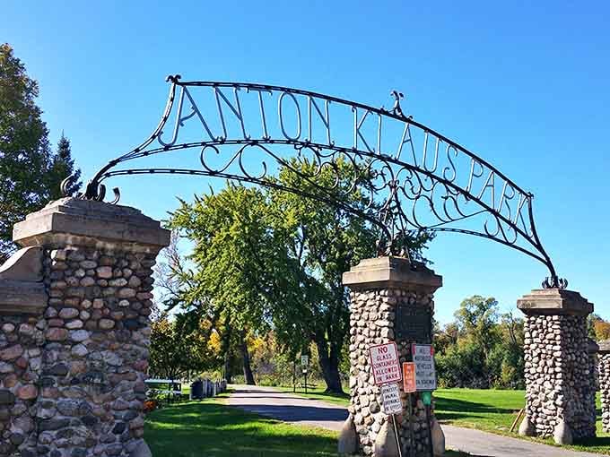 The elegant entrance to Anton Klaus Park welcomes visitors with old-world charm. Like stepping through a portal to a more gracious era of public spaces.