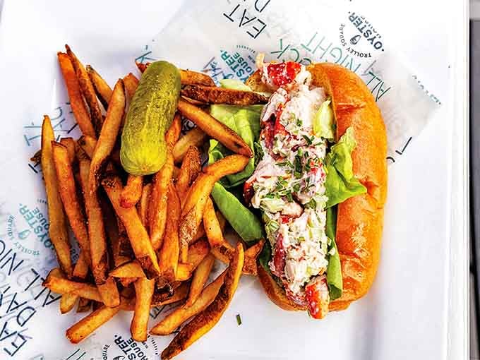The legendary lobster roll in all its glory&mdash;sweet Maine lobster barely kissed with mayo on a perfectly toasted bun. Worth every napkin you'll need.