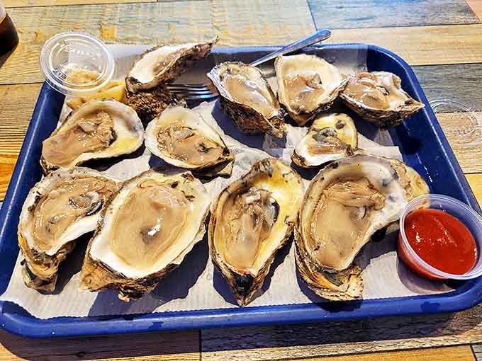 Oysters lined up like pearly soldiers, ready for battle with your taste buds. Just add a squeeze of lemon and prepare for briny bliss.