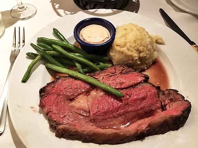 Prime rib so perfectly cooked it should have its own Instagram account. The asparagus is just there to make you feel virtuous.
