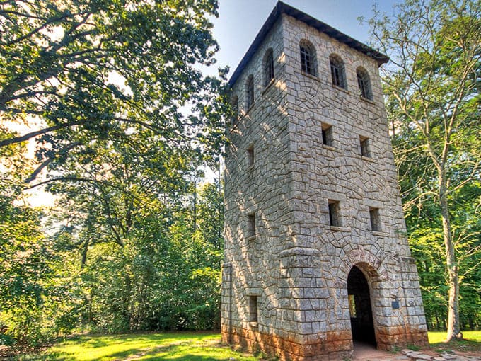 This stone tower looks like it escaped from a medieval fairytale, yet stands proudly in Georgia's countryside, inviting exploration and imagination.