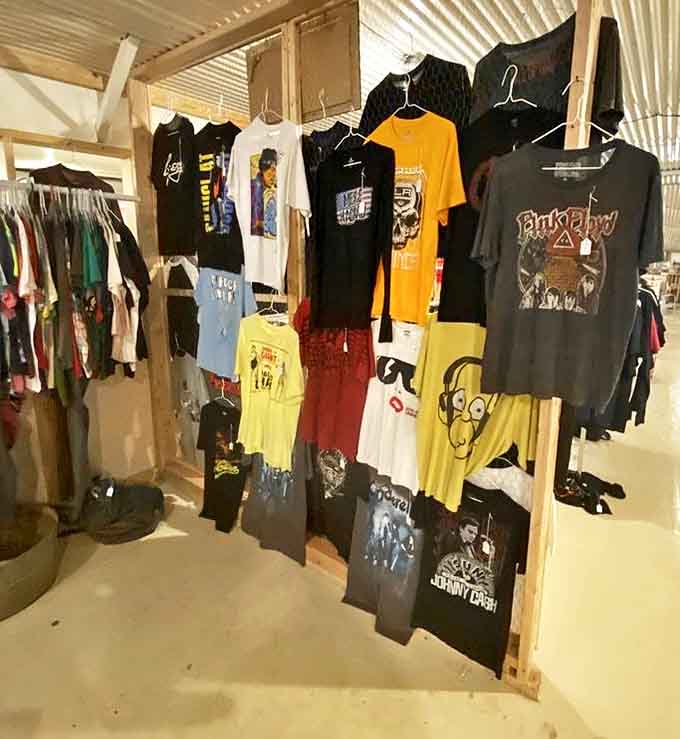 Band shirts tell stories their wearers can't—each faded graphic a concert memory or musical allegiance from decades past.