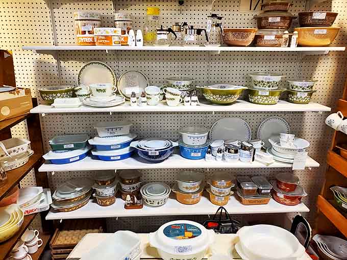 Pyrex paradise! This meticulously organized collection of vintage kitchenware would make even Marie Kondo's heart skip a beat.