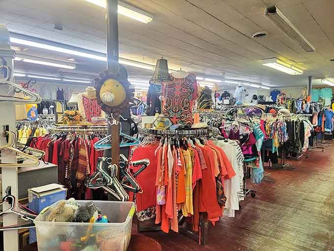 A rainbow of fabrics beckons from every direction, each garment patiently waiting for someone to declare, "Where have you been all my life?"