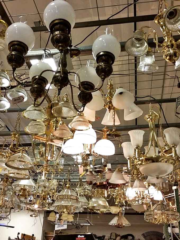 The chandelier section: where your ceiling can dress more elegantly than most people do for weddings, all at yard sale prices.