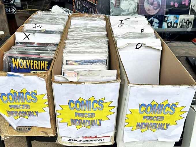 Comic book archaeology at its finest&mdash;neatly organized boxes where Wolverine and friends patiently wait for collectors to continue their stories.
