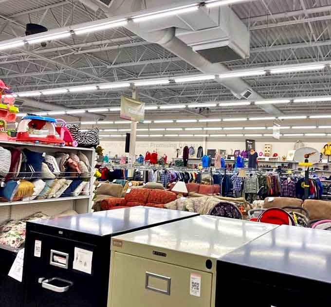 Like an archaeological dig for modern treasures, the store's expansive layout invites shoppers to unearth everything from file cabinets to cozy quilts.