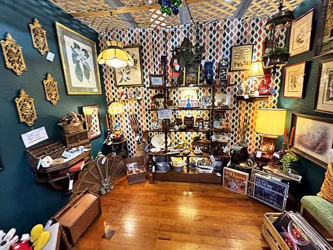 This meticulously arranged booth feels like stepping into your eccentric great-aunt's living room—if she had impeccable taste in vintage collectibles.